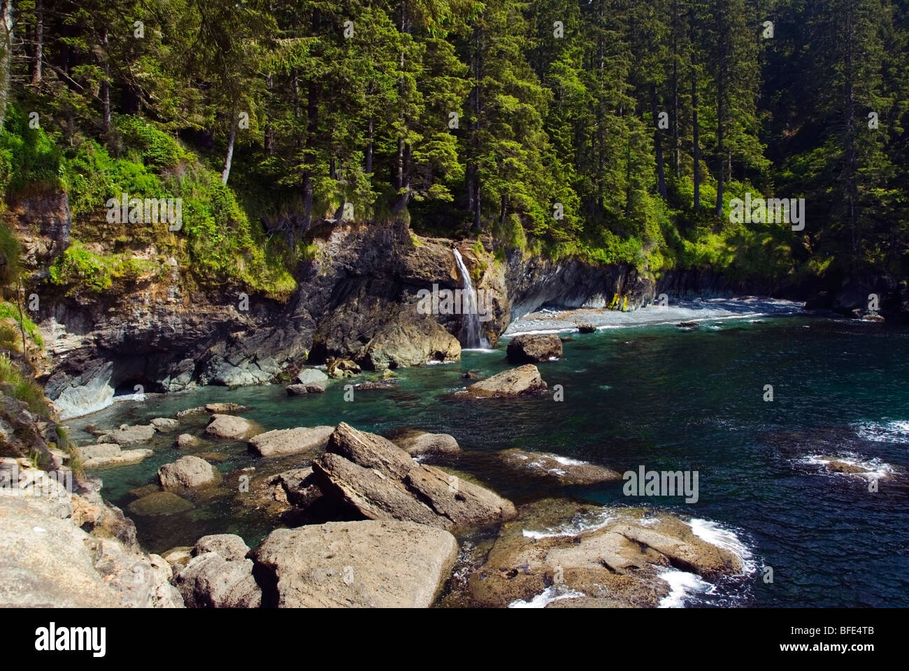 A waterfall, Sombrio Beach on the Juan de Fuca Marine Trail, Vancouver ...