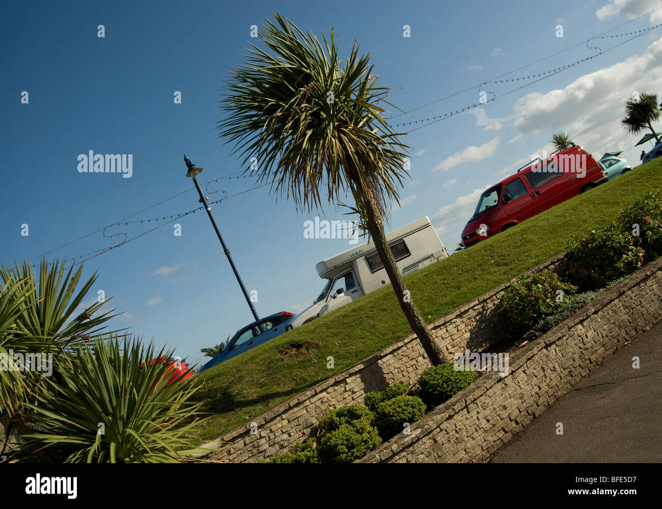 seaside, palm-tree, promenade, vehicles, blue sky Stock Photo - Alamy
