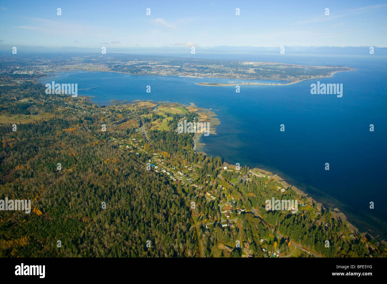 Aerial view of Royston with Comox Bay and the Comox Peninsula, Comox ...