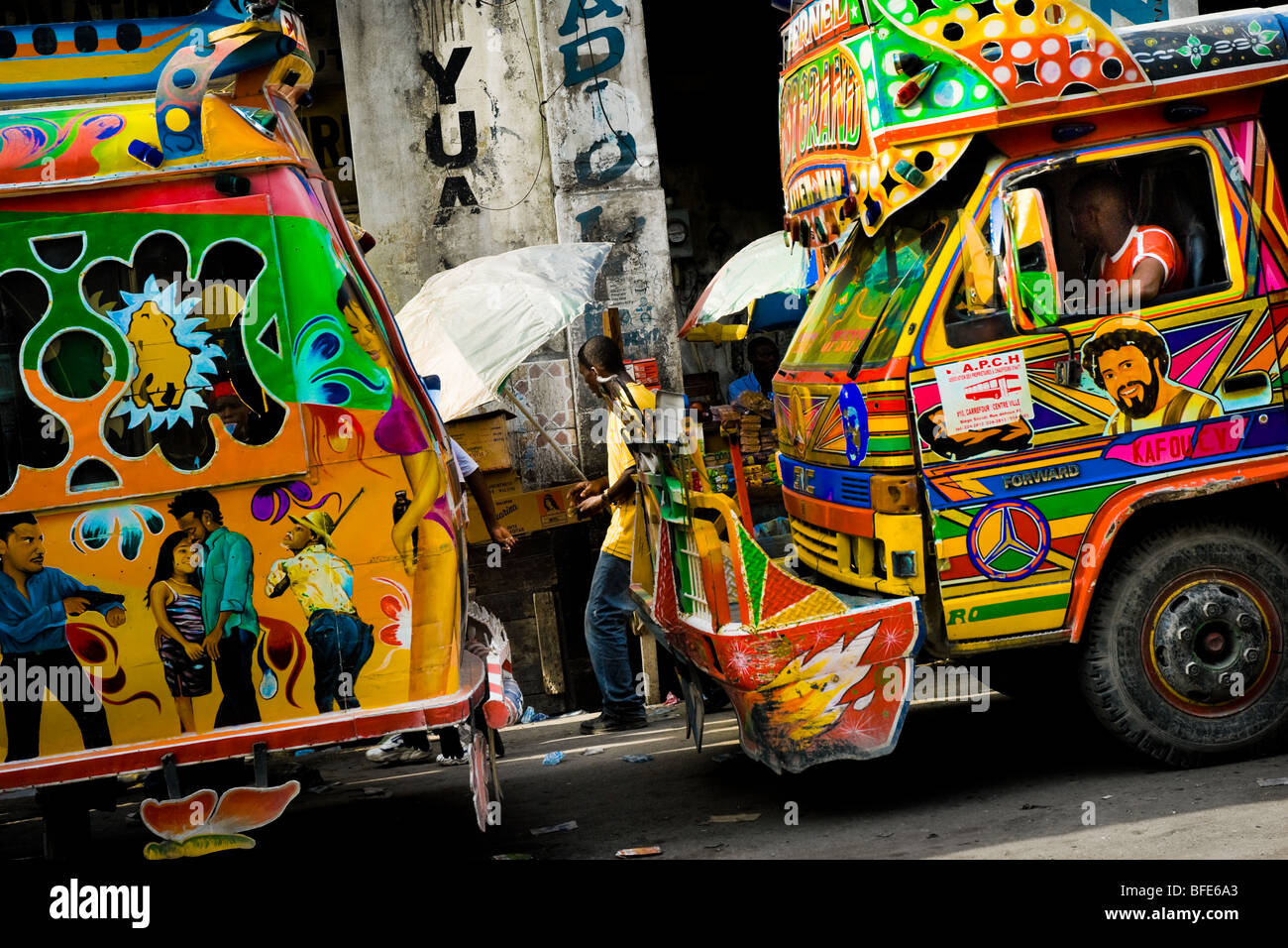Tap-tap buses waiting to get full and depart for their regular route in ...