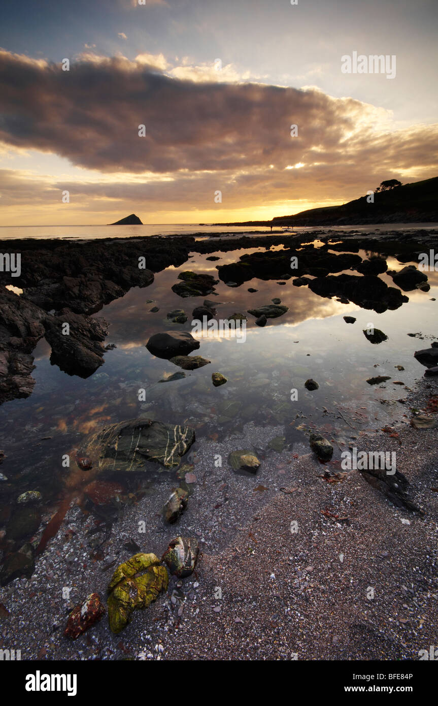 Rockpools at sunset at Wembury Bay Devon UK Stock Photo - Alamy