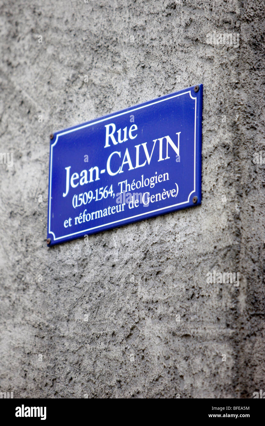 Suisse Genève Calvin street in Geneva Stock Photo - Alamy