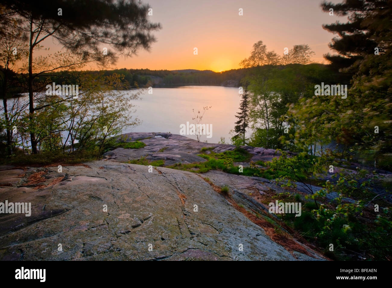 Sunset over George Lake in Killarney Provincial Park, Ontario, Canada ...