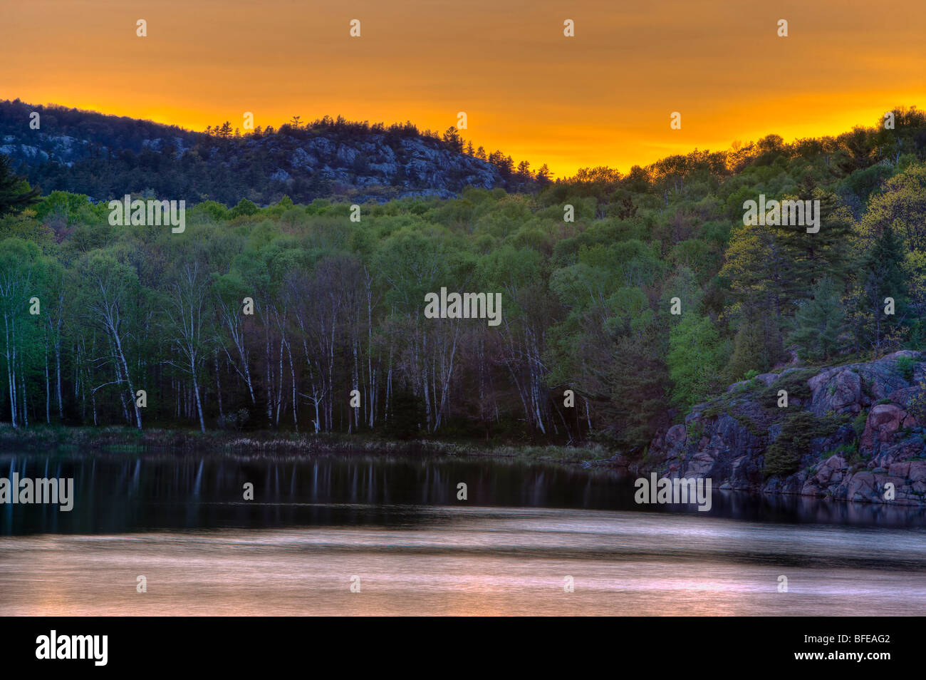 Sunset over George Lake in Killarney Provincial Park, Ontario, Canada ...