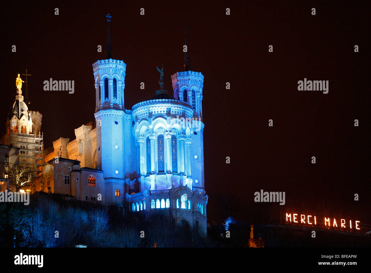 France Lyon Light festival in Lyon Fourvière basilica Stock Photo - Alamy