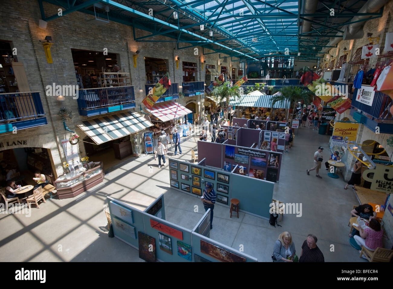 Interior of The Forks Market during a photography exhibition, The Forks ...