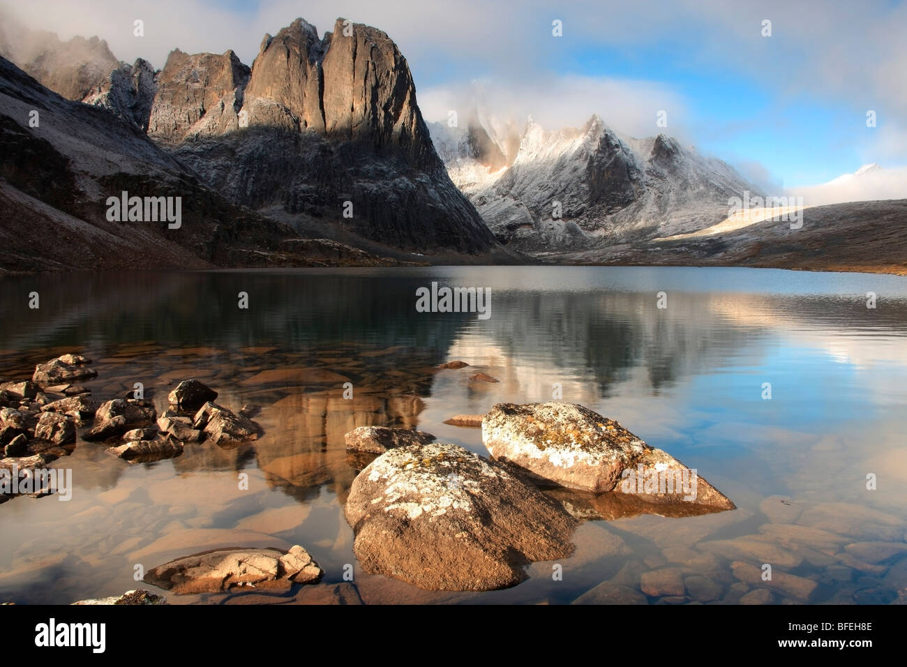Mount Monolith reflecting into Divide Lake, Tombstone Park, Yukon ...