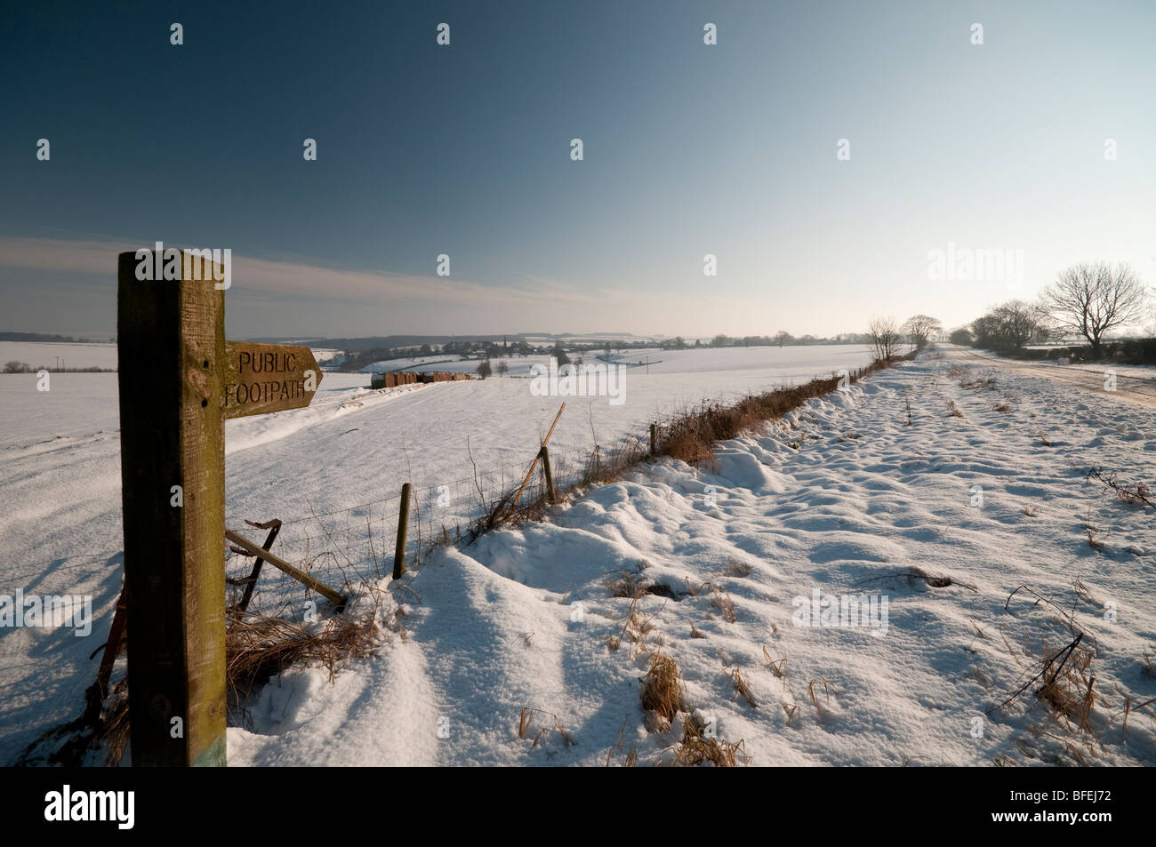A signpost in the Yorkshire Wolds, the only sign of where the snow ...