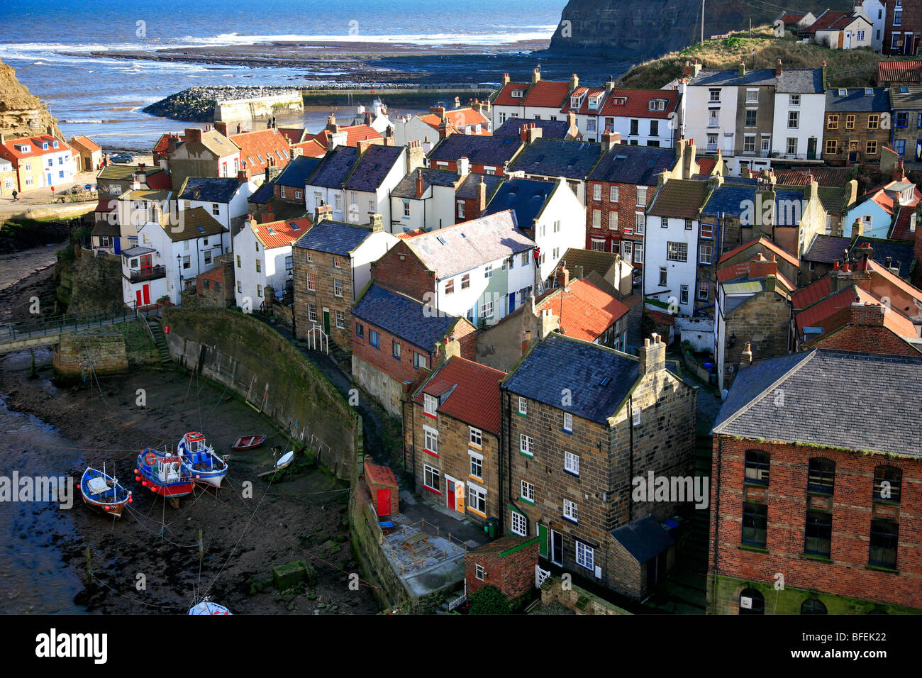 Landscape Staithes village North Yorkshire Moors Coastal County England ...