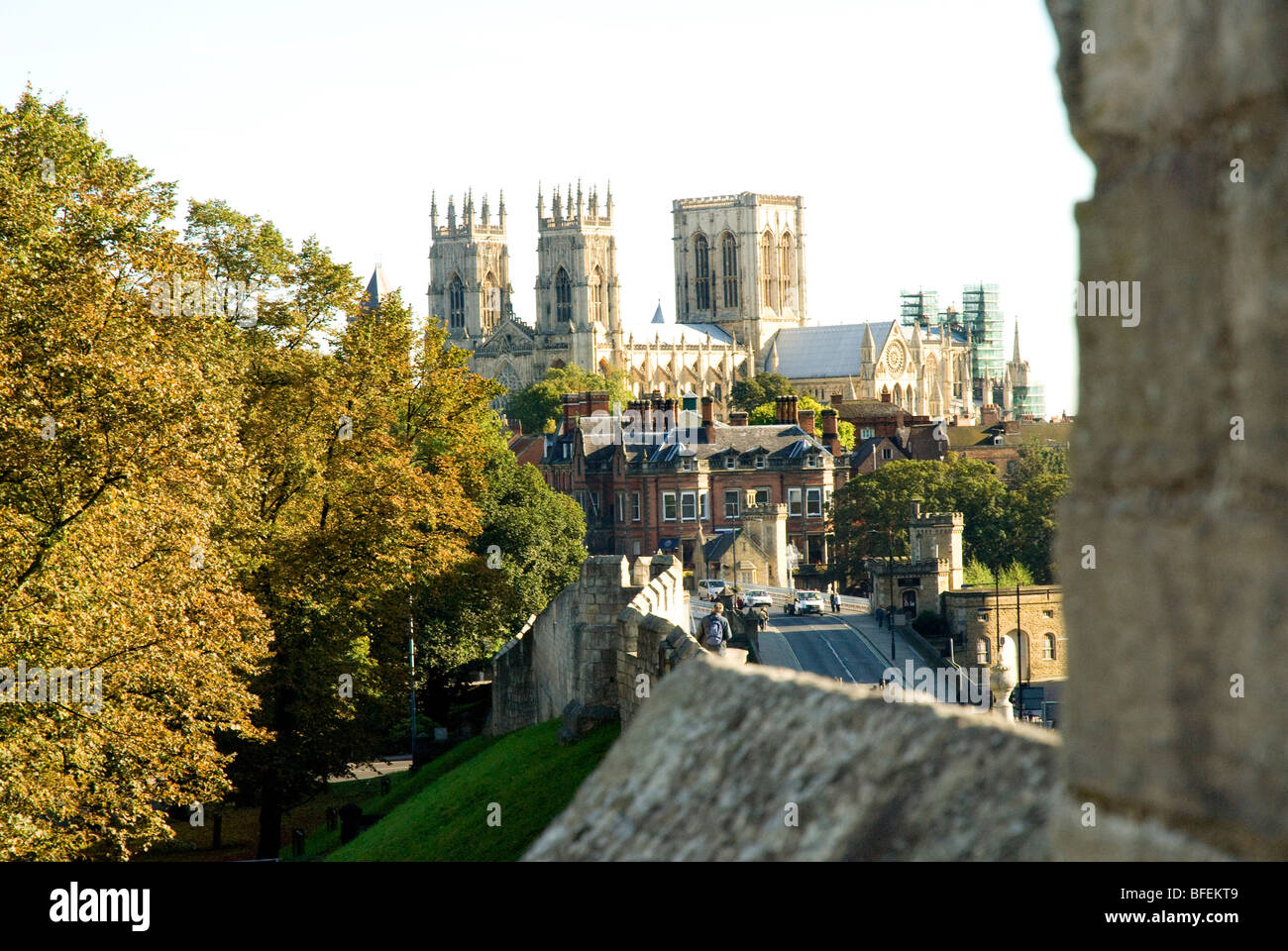 The Wall and minster of the City of York in Yorkshire in Northern ...