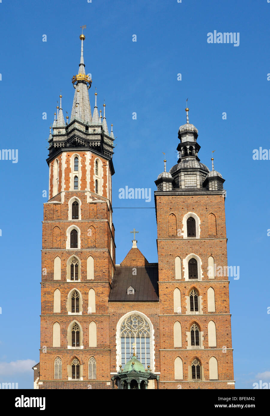 Towers of St. Mary's Basilica (Kosciol Mariacki), Gothic Church in Main ...
