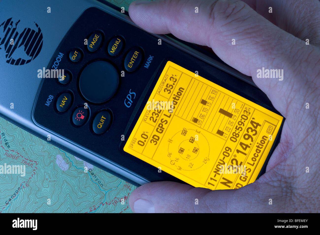 Using a hand-held GPS at night Stock Photo - Alamy