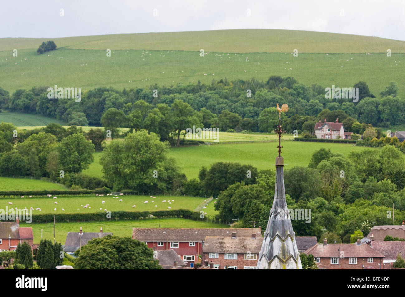 Church spire and valley in East Meon, Hampshire, England Stock Photo ...