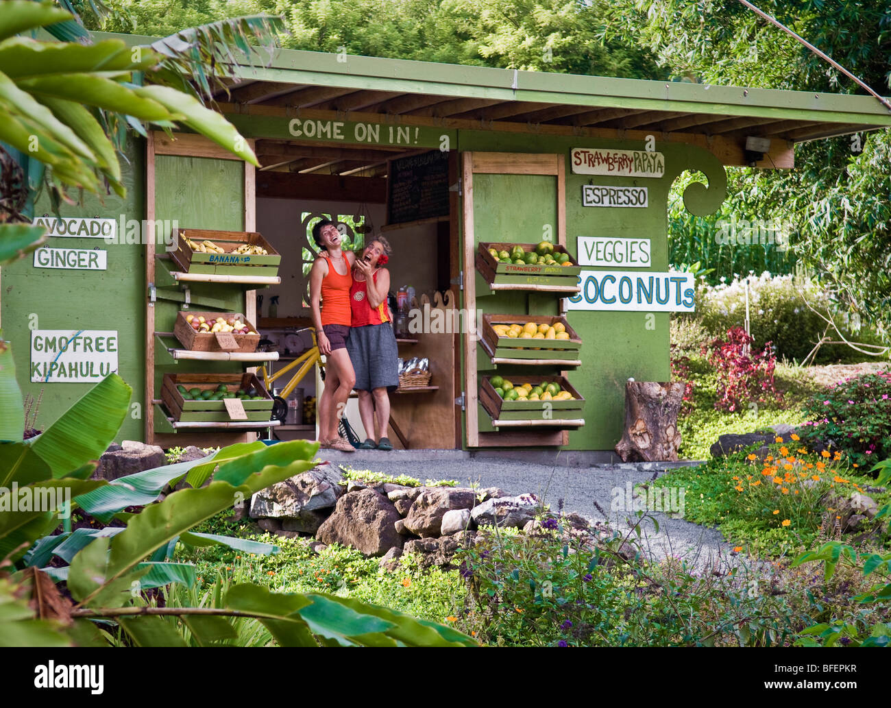 Laulima Farm produce stand in Kipahulu; Hana Coast, Maui, Hawaii Stock ...