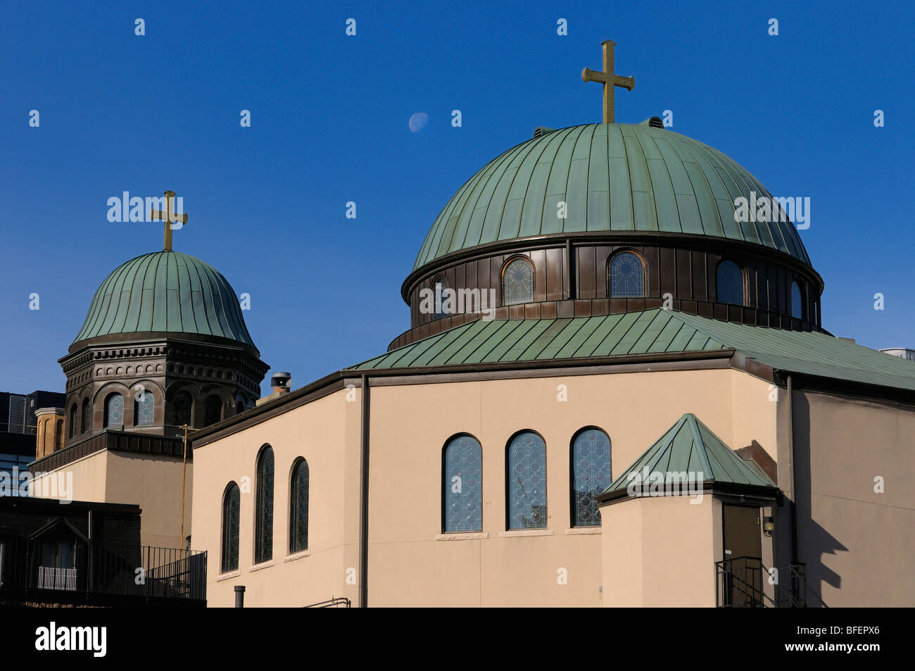 Saint George's Greek Orthodox Church in downtown Toronto with moon ...