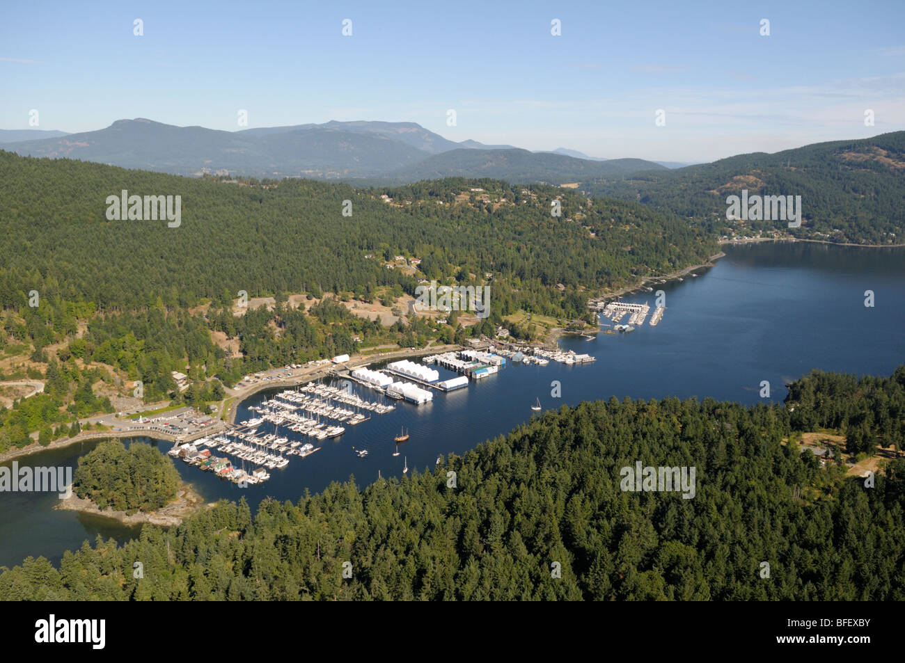 Aerial view of Maple Bay and Maple Bay Marina, Vancouver Island ...