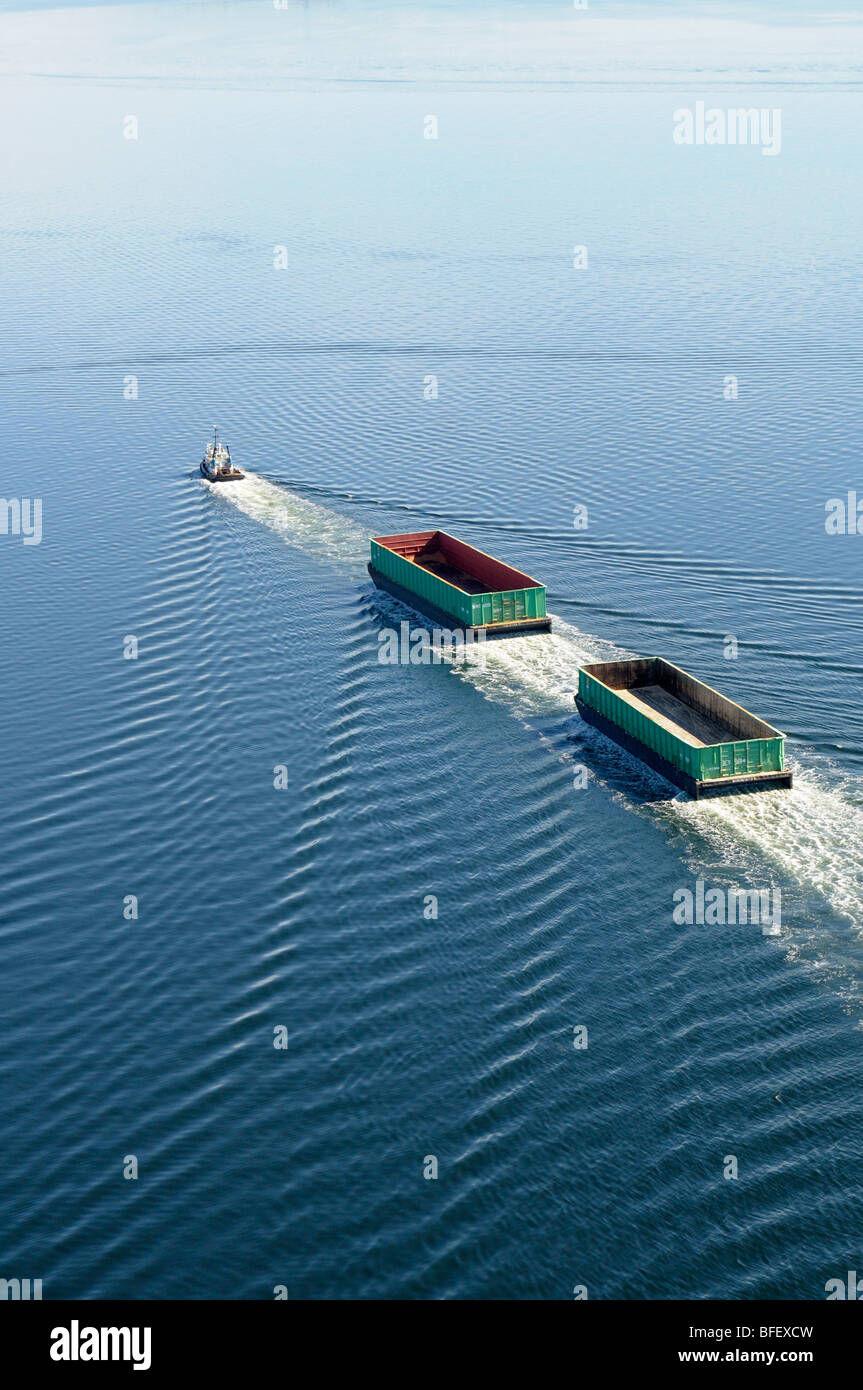 Aerial photograph of a tug, Crofton, Vancouver Island, British Columbia ...