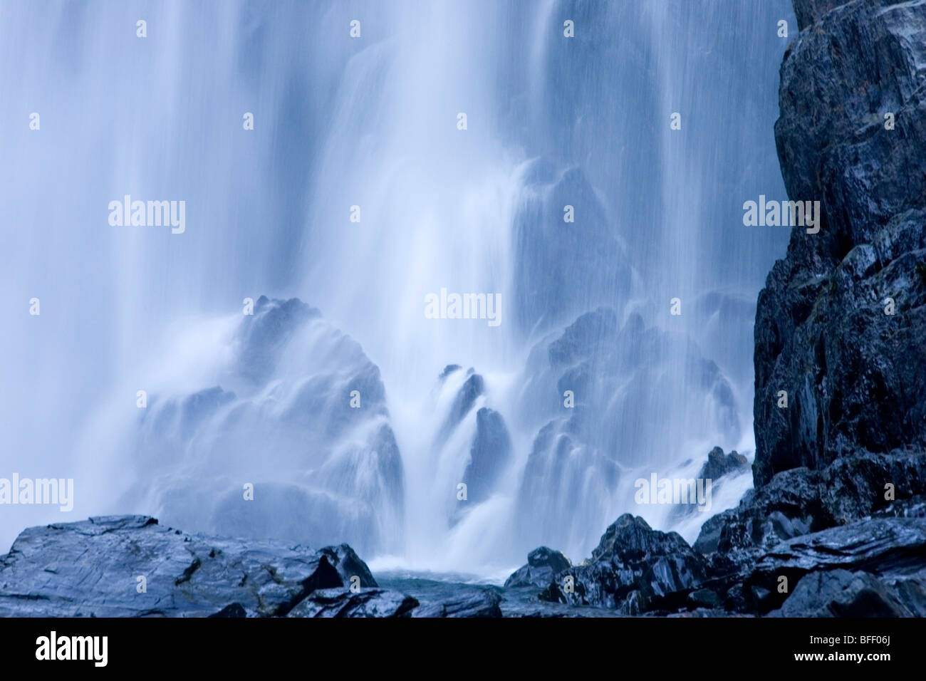 Volcanic rock in Deception Falls in the South Cariboo region of British ...