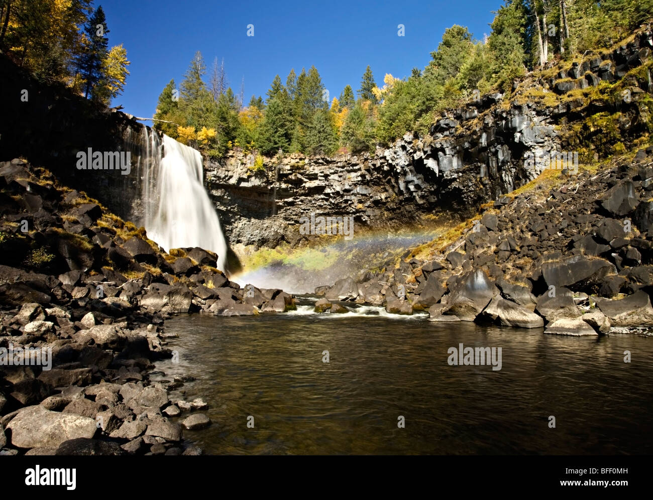 Canim Falls with volcanic rock in the Cariboo region of British ...