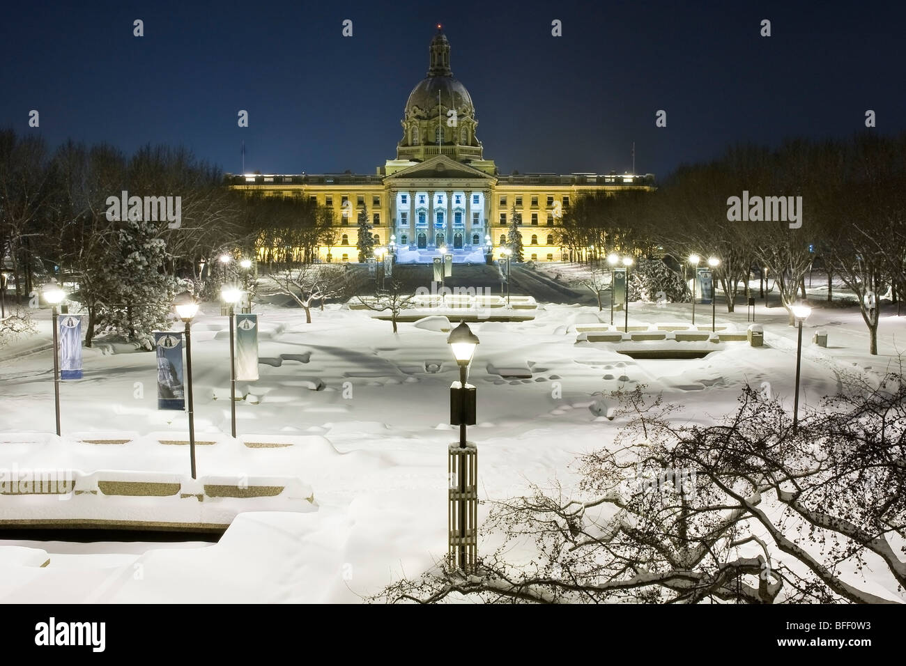 Alberta Provincial Legislature Building at night in winter. Edmonton ...