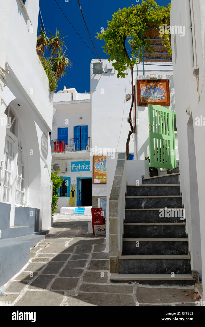 A lovely alley view in the old town of Hora "The Village", Ios Island ...