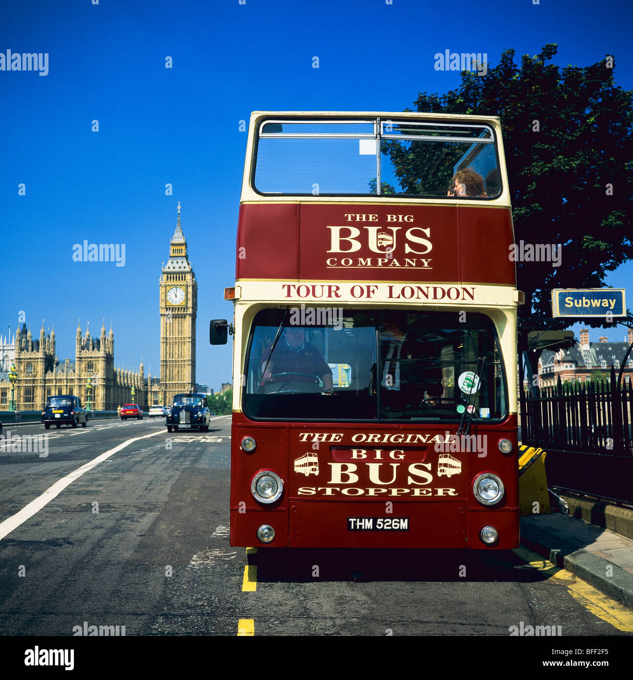 Big bus company sightseeing double decker bus and taxis on Westminster ...