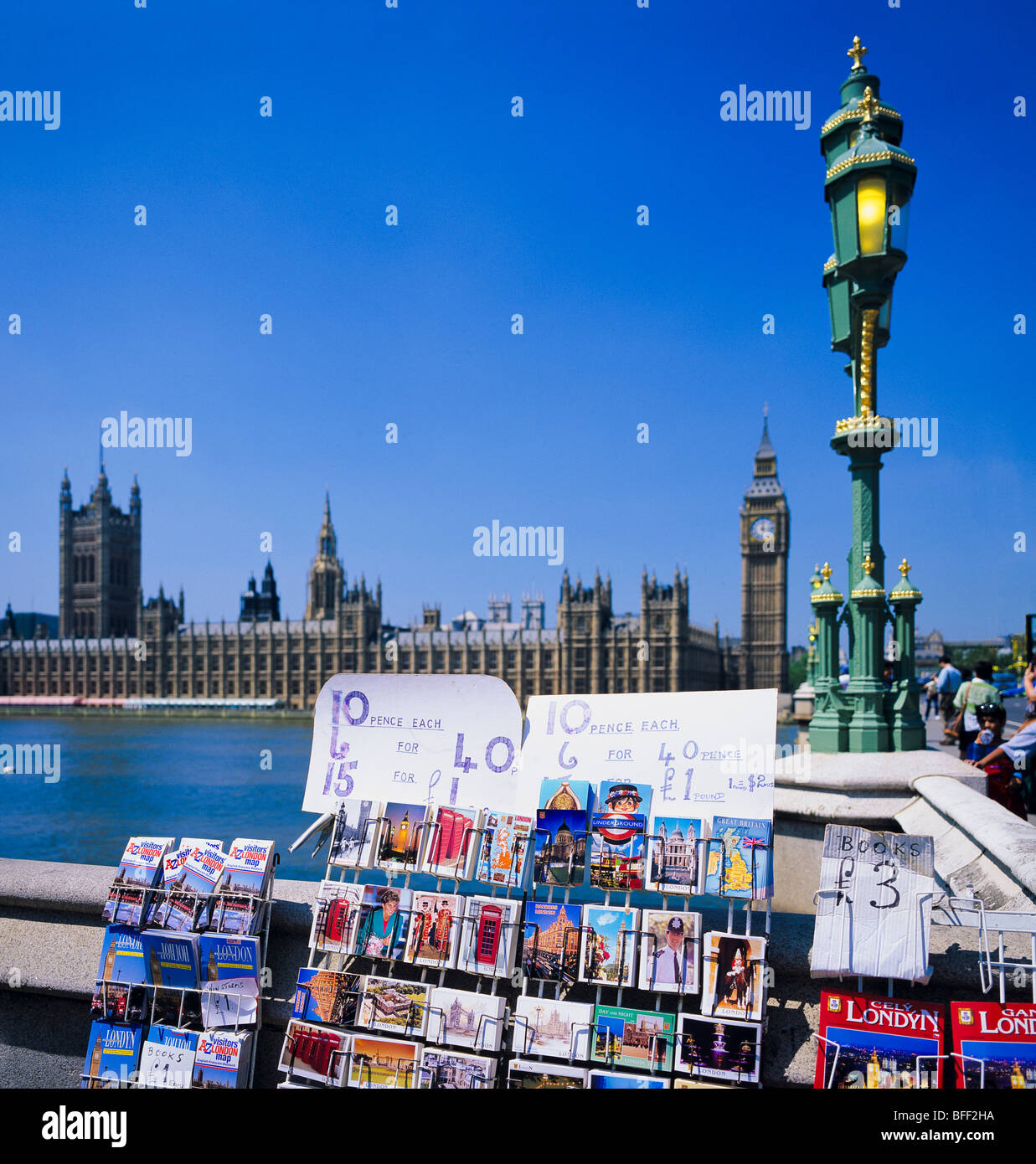 Postcards for sale at Westminster bridge and Westminster Palace with ...
