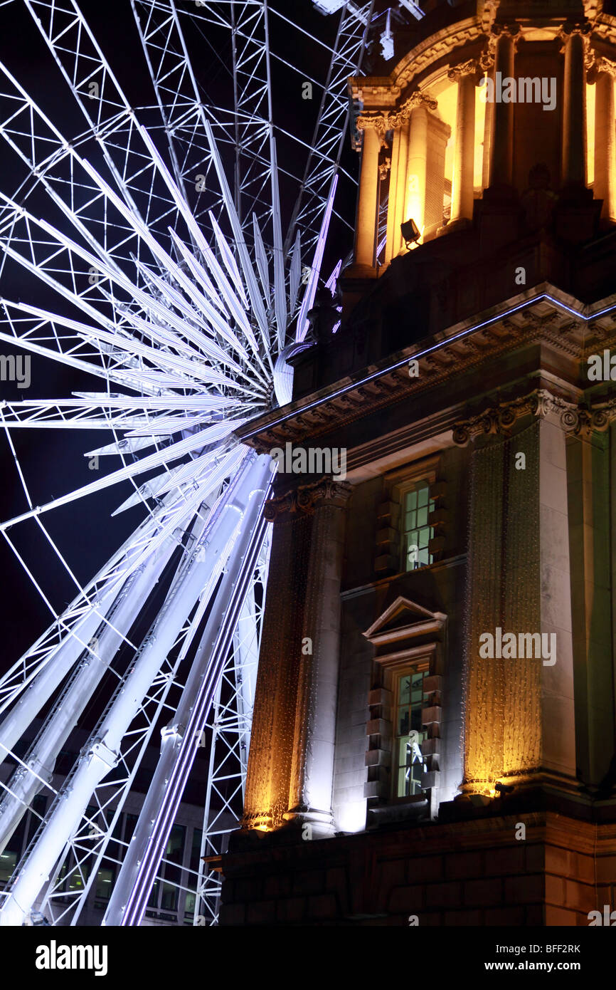 Belfast Wheel and City Hall at night Stock Photo - Alamy