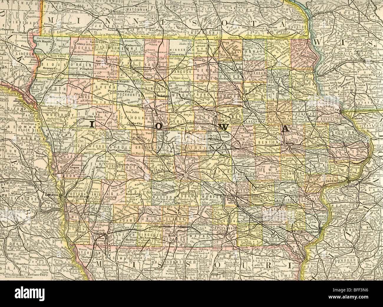 Original old map of Iowa from 1884 geography textbook Stock Photo - Alamy