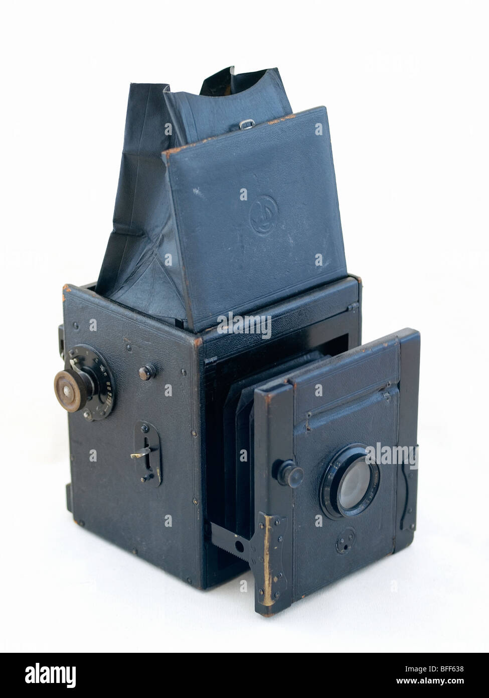 Photogragh of an old Soho Reflex quarter plate camera on a white ...