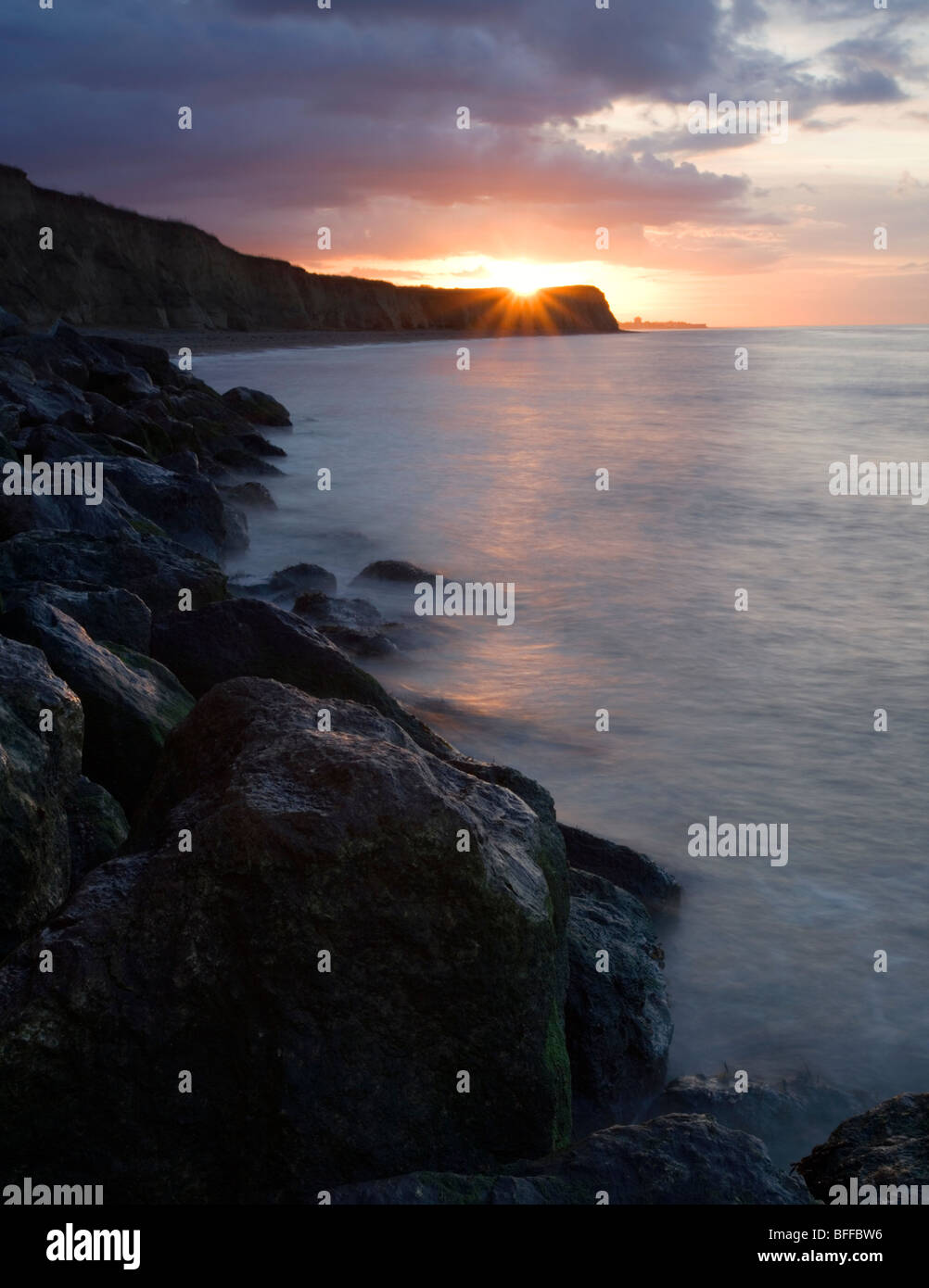 Sunset at Reculver beach in Kent, UK Stock Photo - Alamy