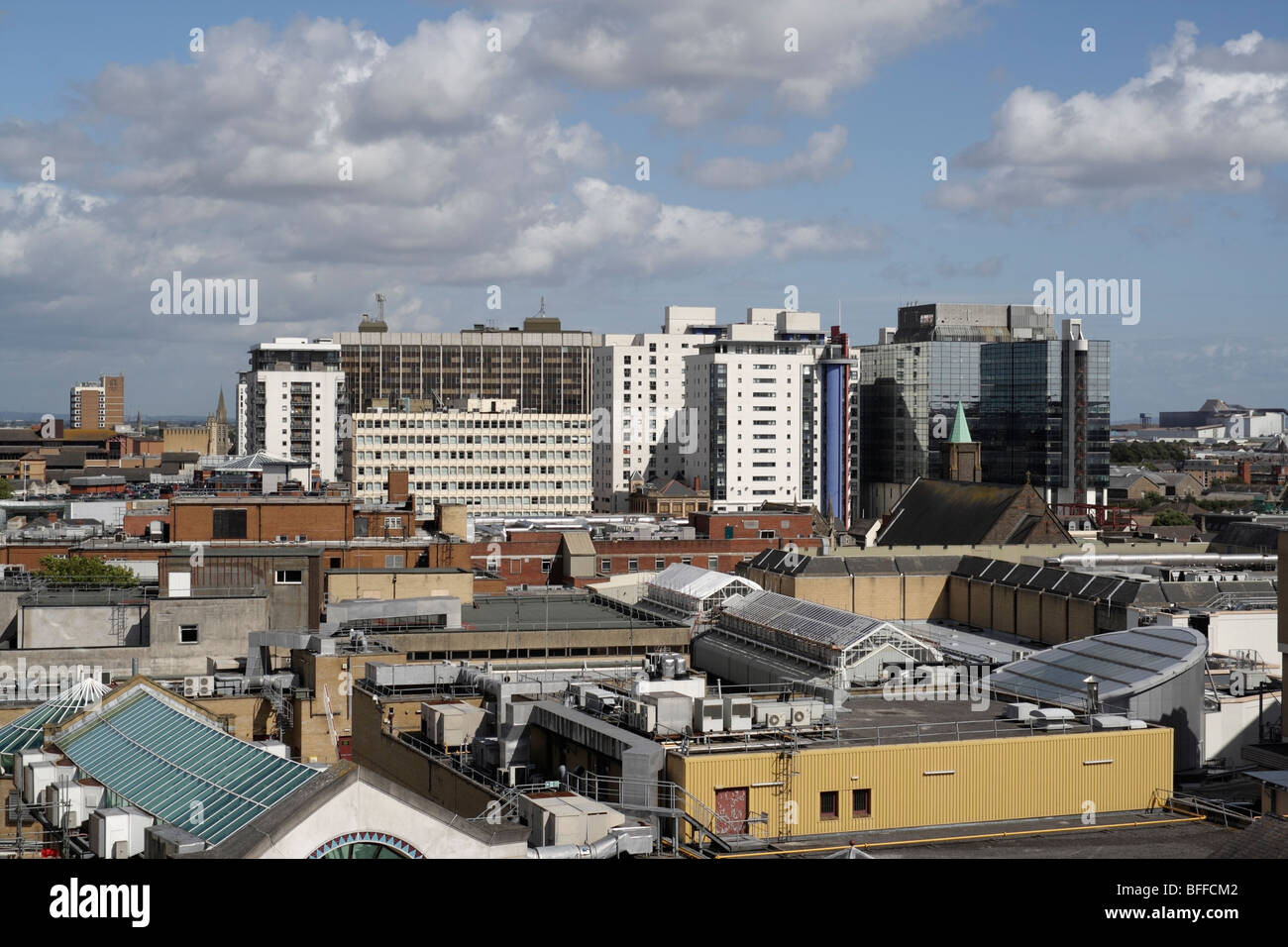 Aerial view looking east of Cardiff City Centre Skyline, Wales UK ...