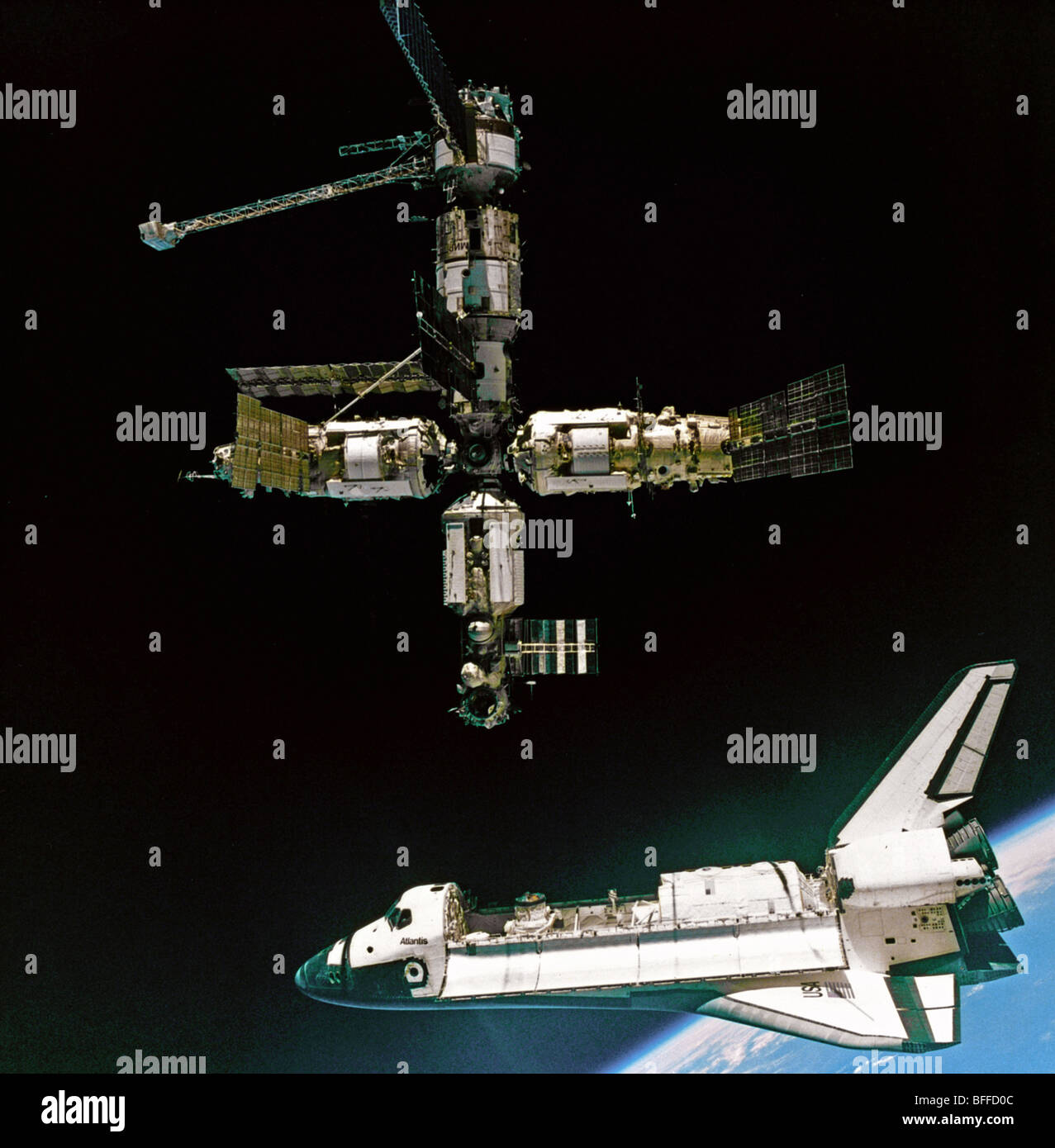 NASA Space Shuttle meeting with MIR in outer space Stock Photo - Alamy