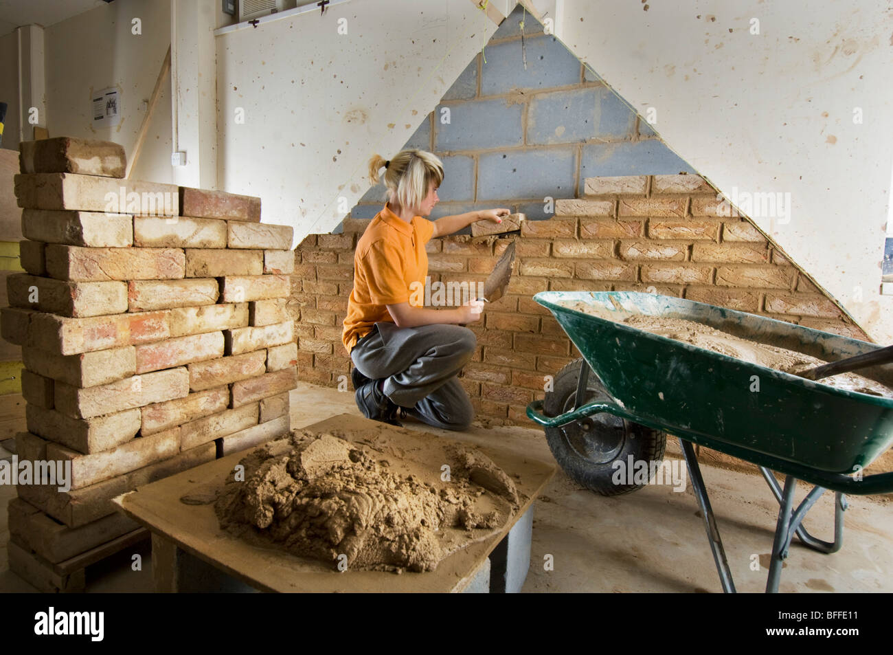 Girl student learning practical bricklaying at hi-res stock photography ...