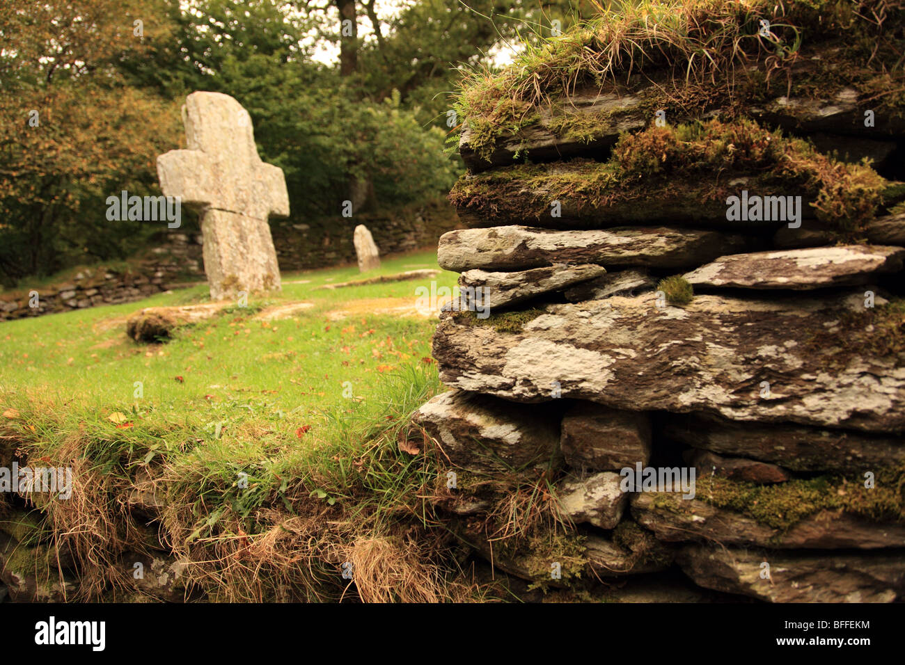 Ancient Celtic Cross in Saint Kevin's, Glendalough, County Wicklow ...