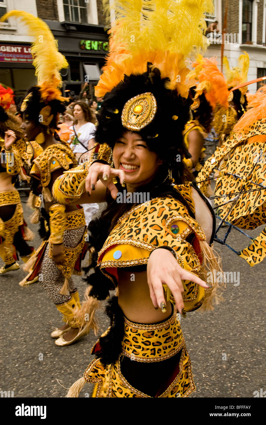 Leopard dancer from the Paraiso School of Samba float at the Notting ...