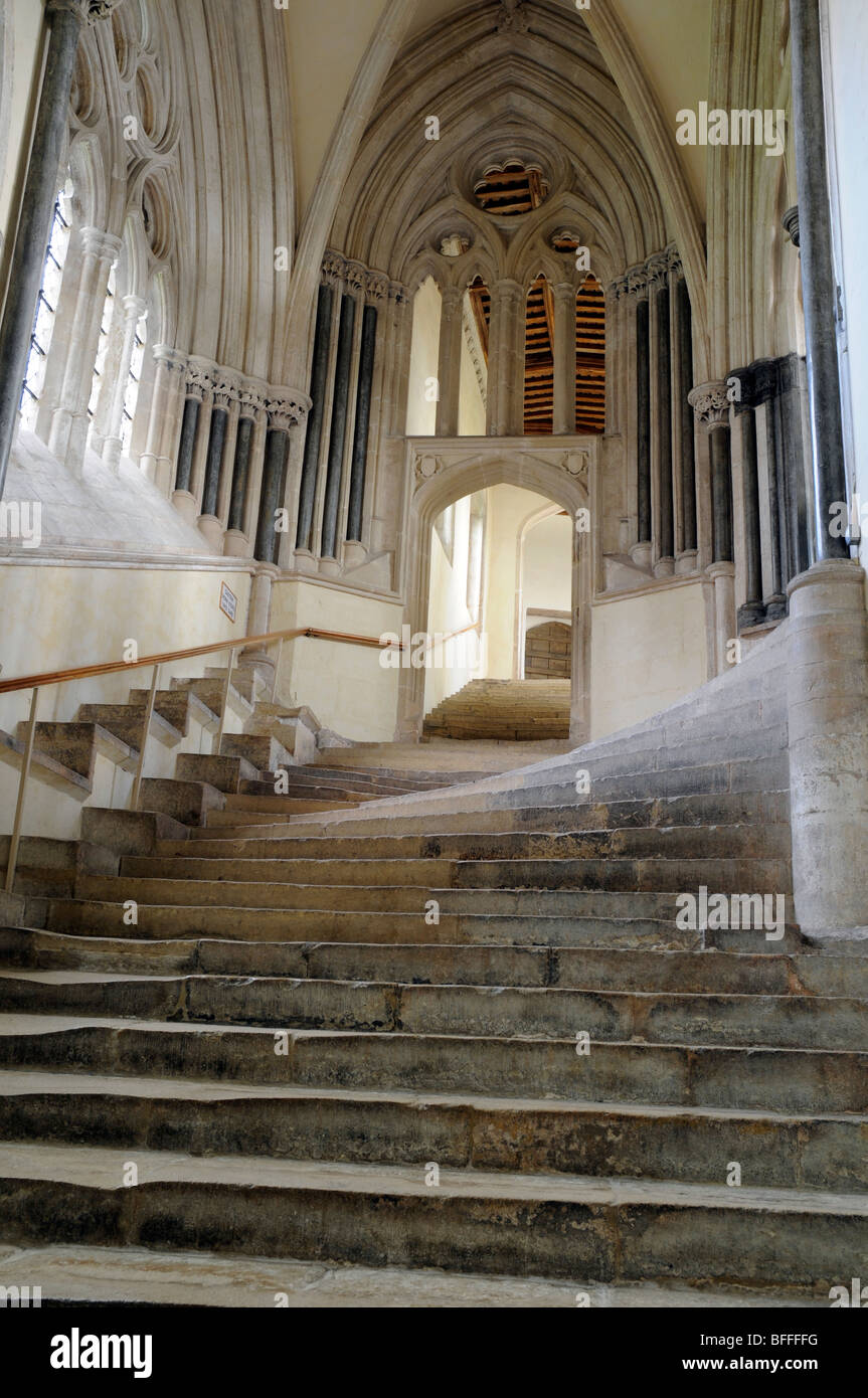 The well worn steps up the the Chapter House of Wells Cathedral ...