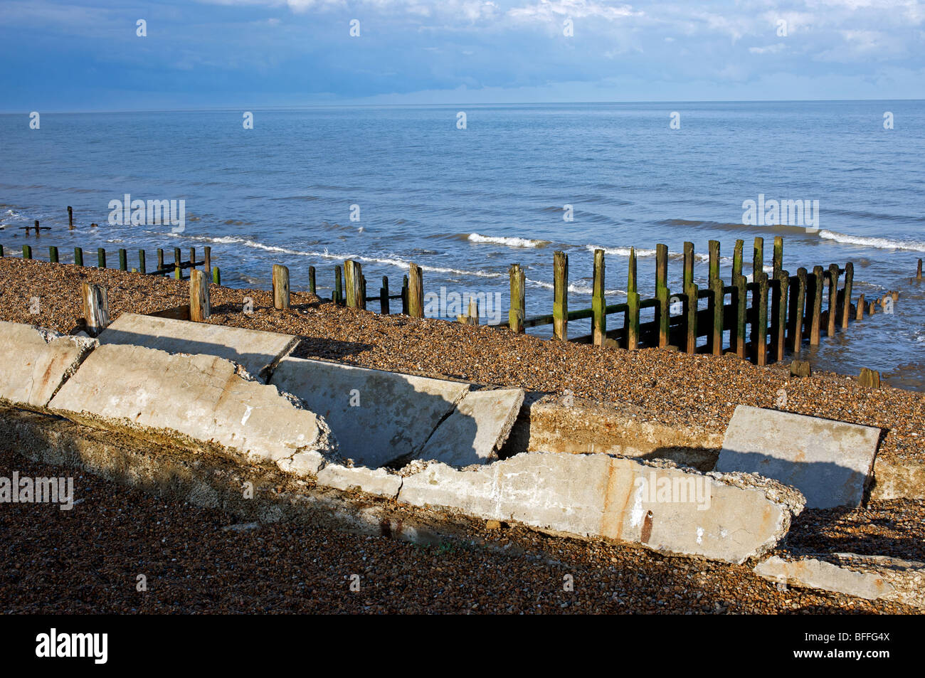 Damaged sea defences due to coastal erosion, East Lane, Bawdsey ...