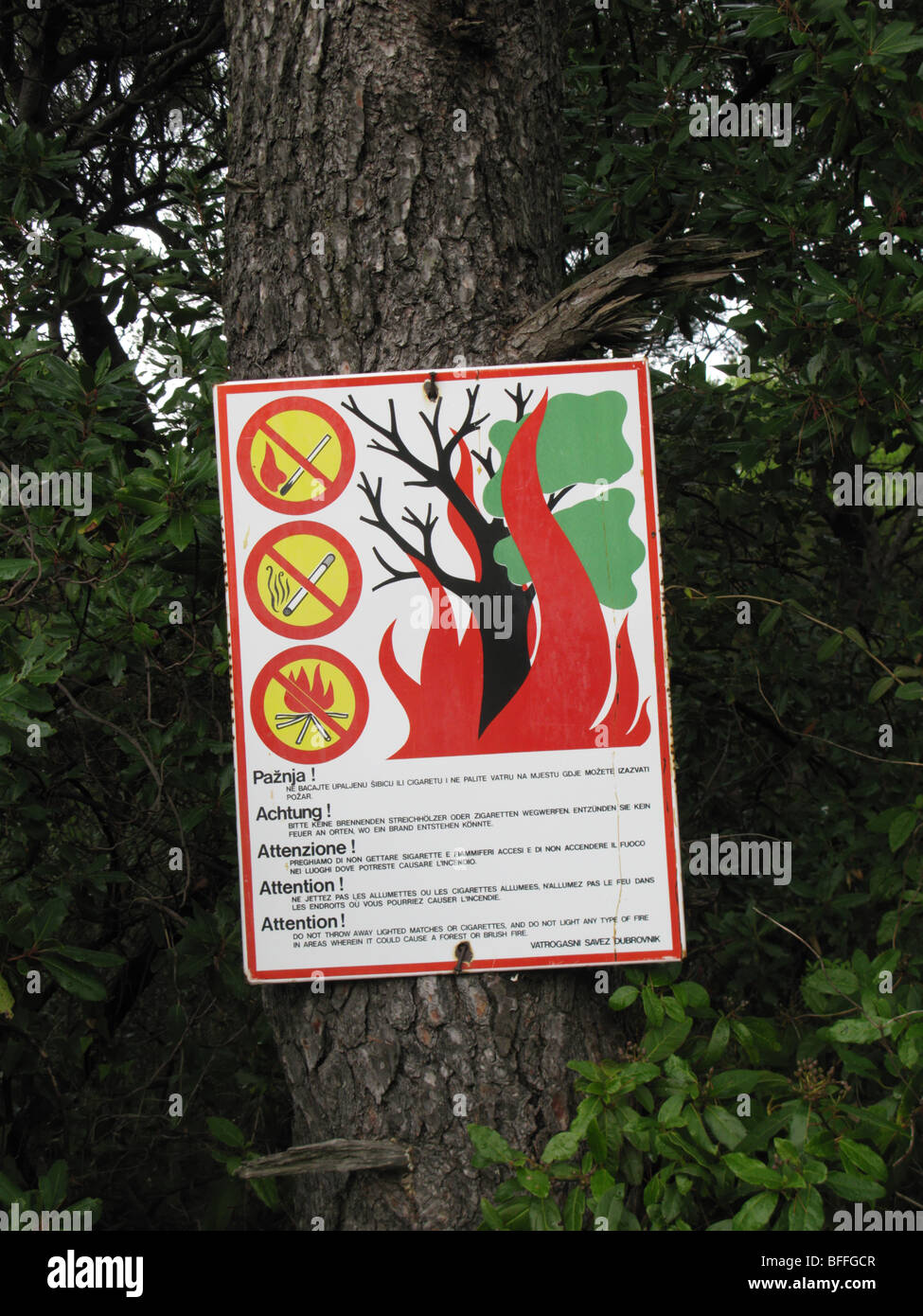 Forest fire warning sign on Kolocep Island near Dubrovnik Croatia no ...