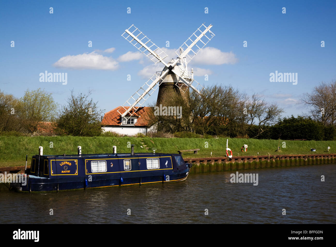 River boat and windmill Stock Photo - Alamy