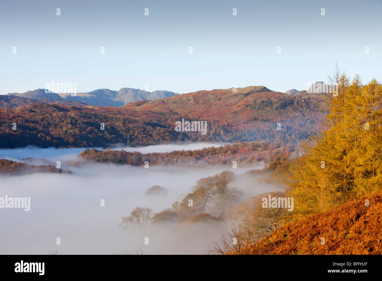 Mist caused by a temperature inversion over Ambleside in the Lake ...