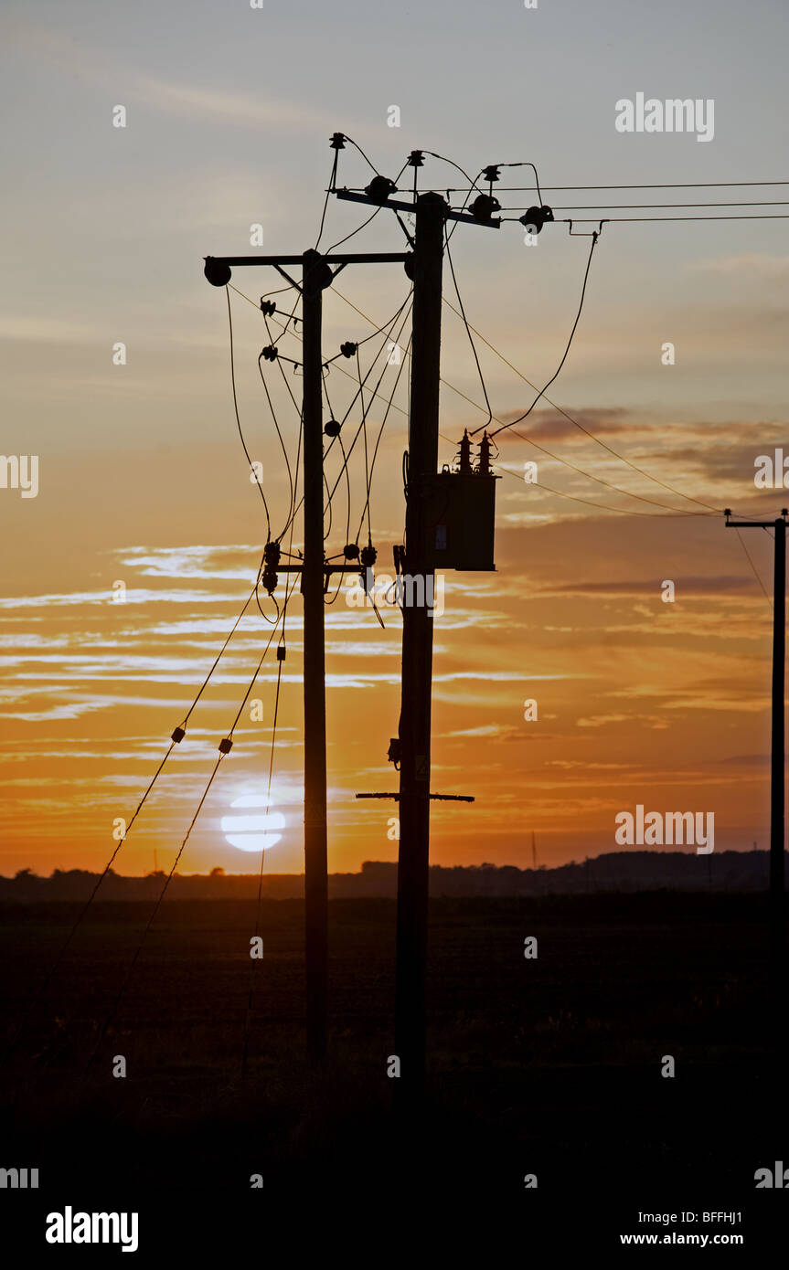 Electricity poles and junction box connecting villages in east Suffolk ...