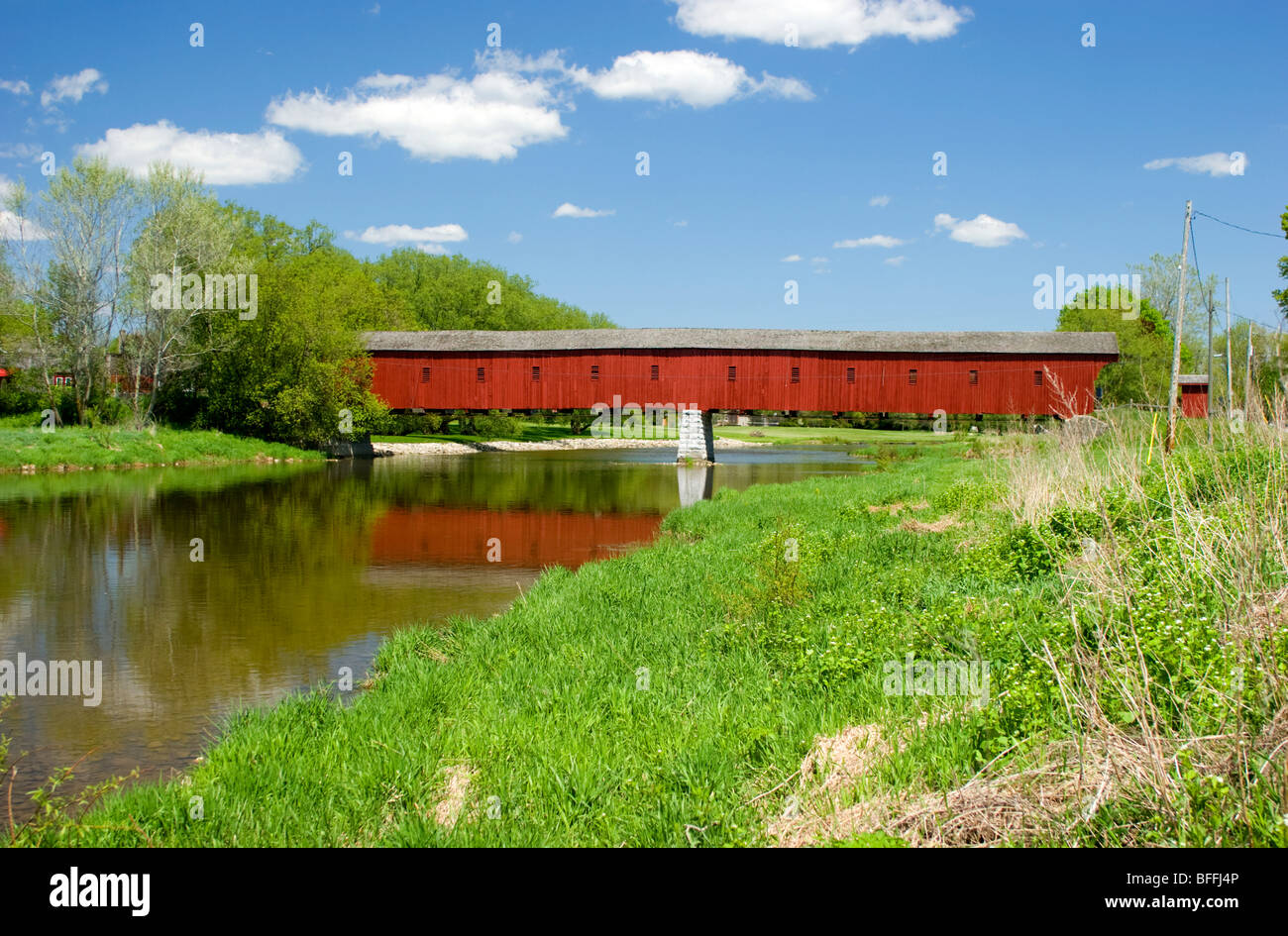 Covered Bridge over Grand River, Region of Waterloo Canada Stock Photo ...