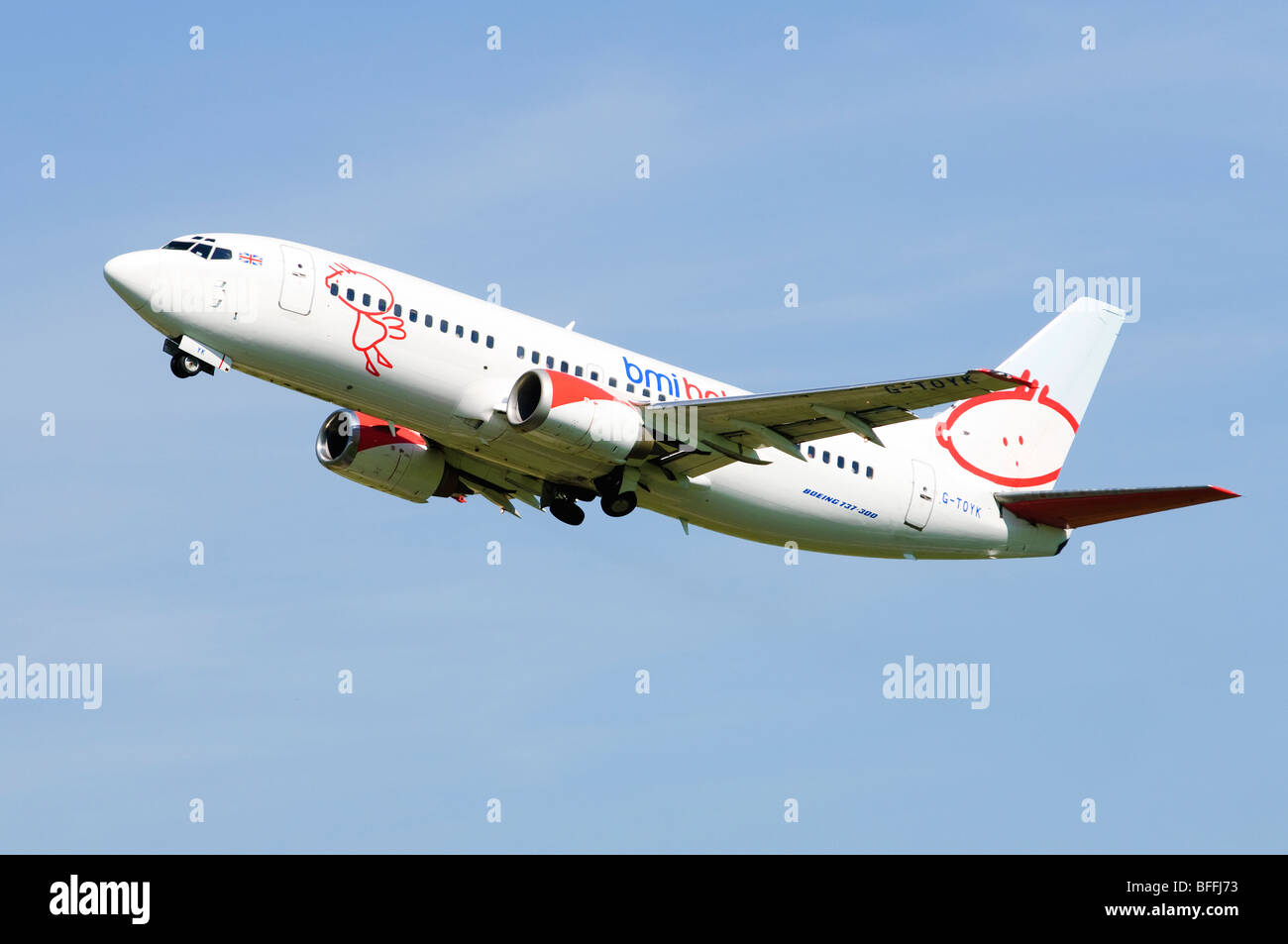 Boeing 737 operated by BMI Baby climbing out from take off at ...