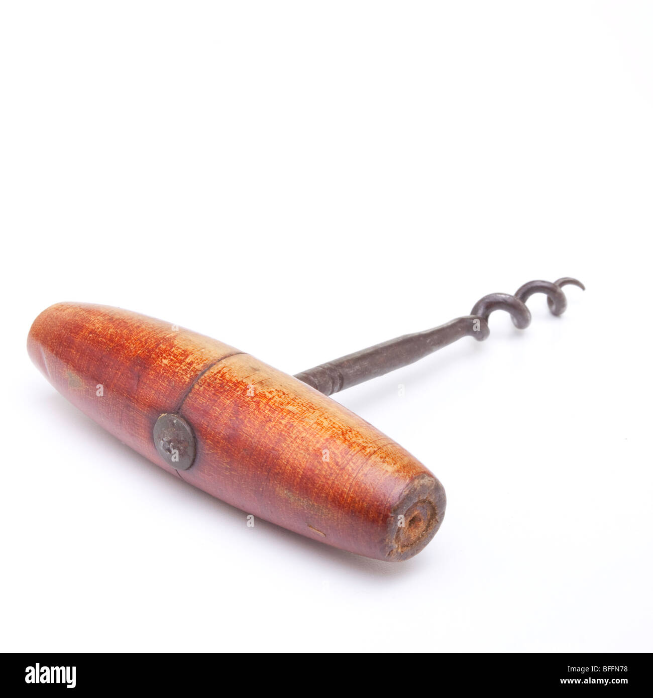 Wooden handled Vintage Corkscrew isolated against white background ...