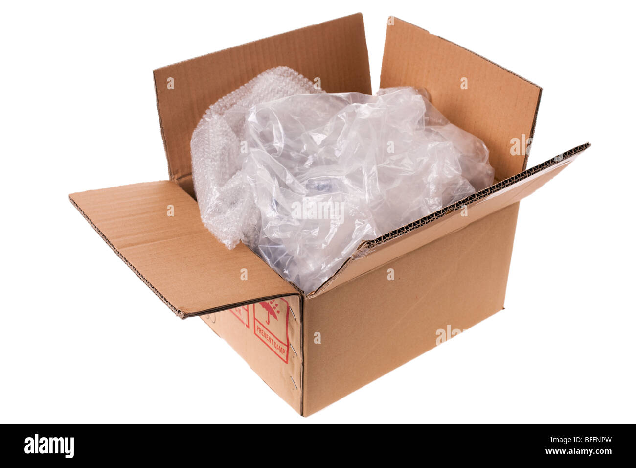 unwrapped box with plastic isolated on white background Stock Photo - Alamy