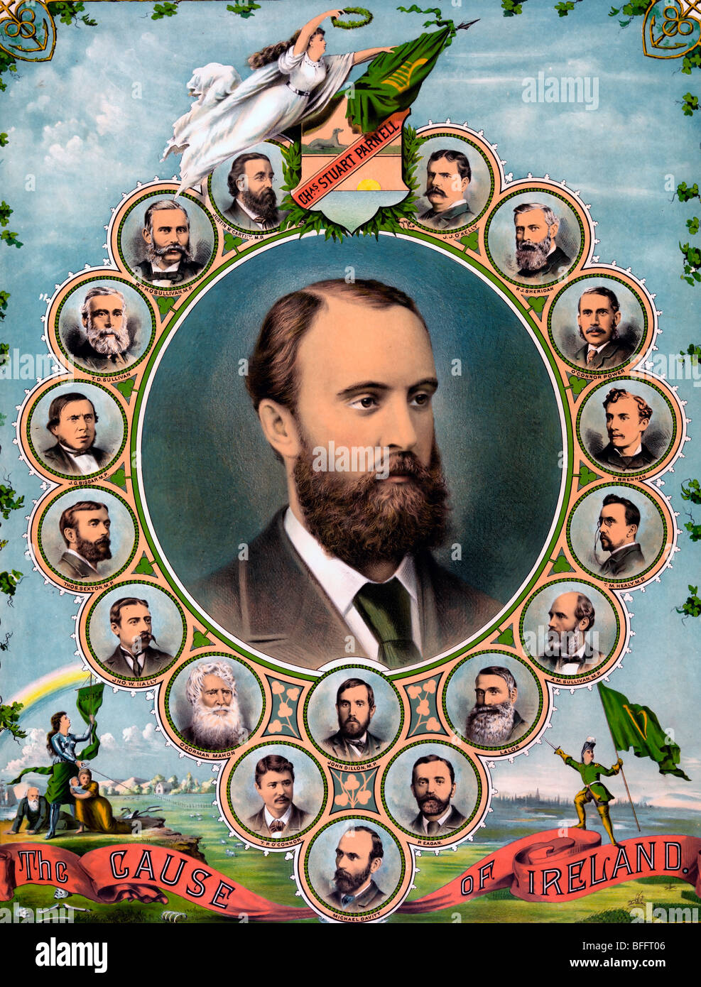 The cause of Ireland - Portrait of Charles Stewart Parnell encircled by ...