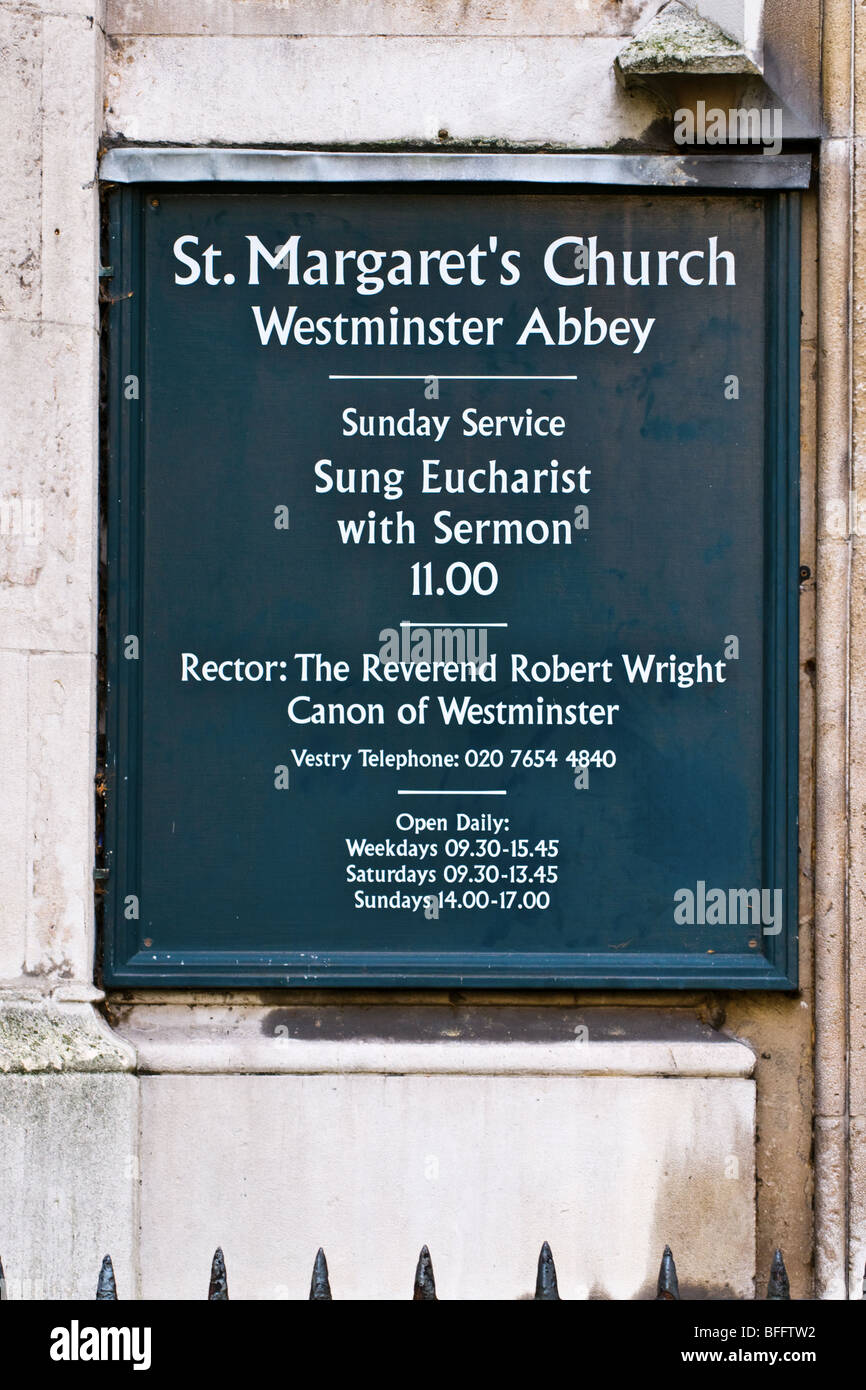 St. Margaret's Church sign, Westminster Abbey, Westminster, London, UK ...