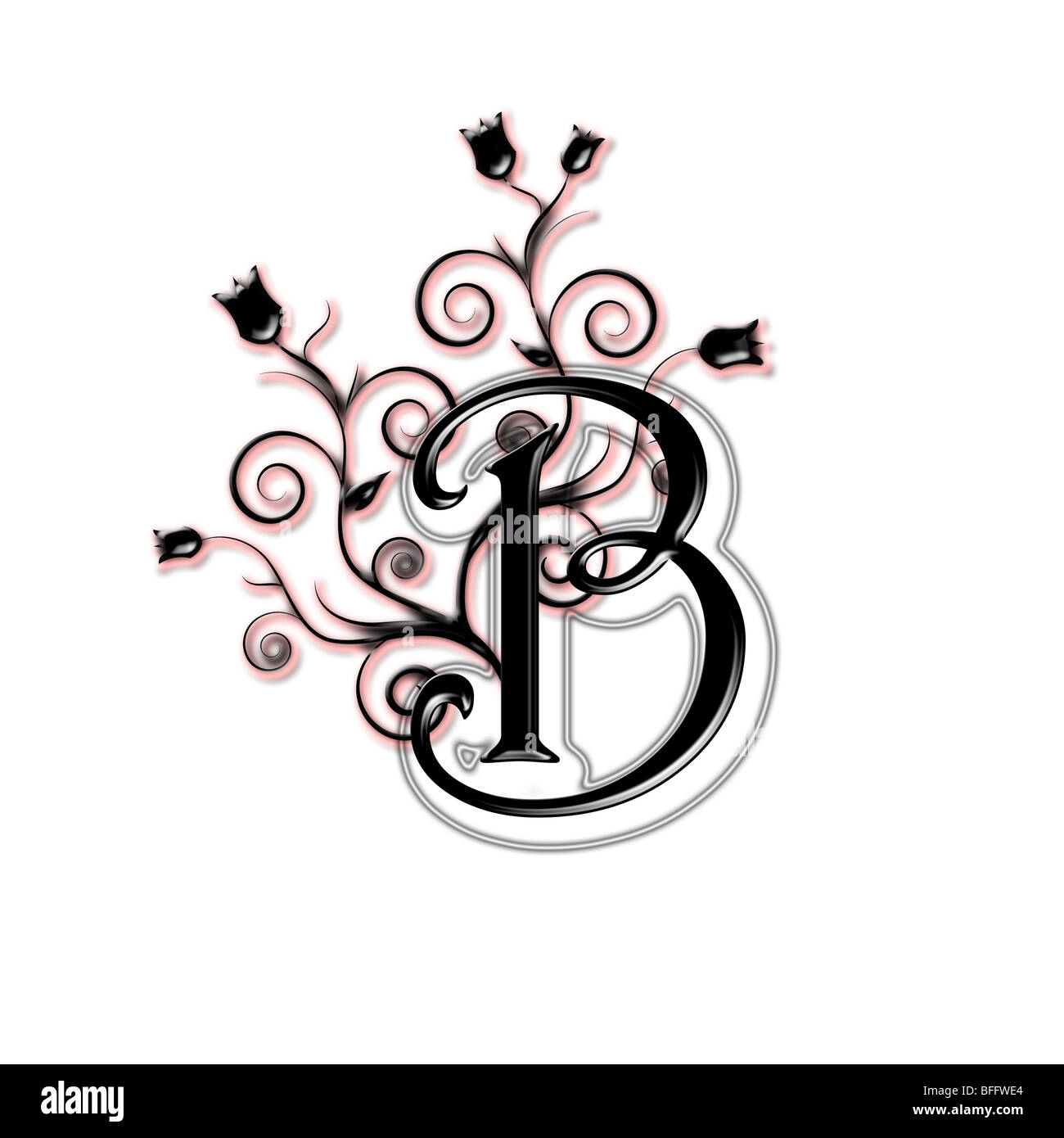 Black capital letter with flowers and leaves, type B Stock Photo - Alamy
