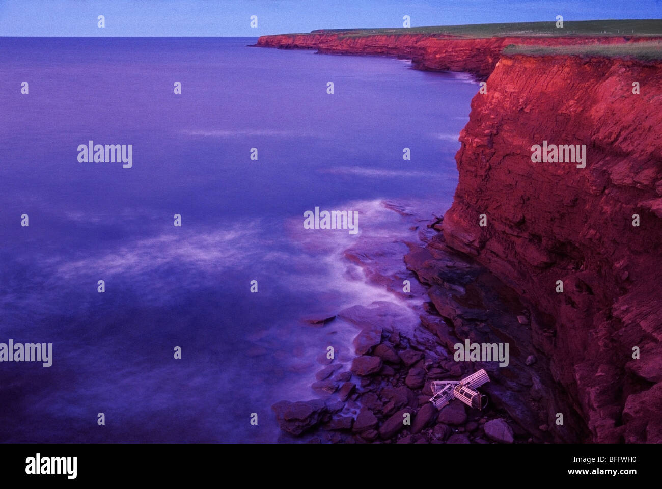 Lobster traps at base of cliff, Cape Tryon, Queens County, Prince ...
